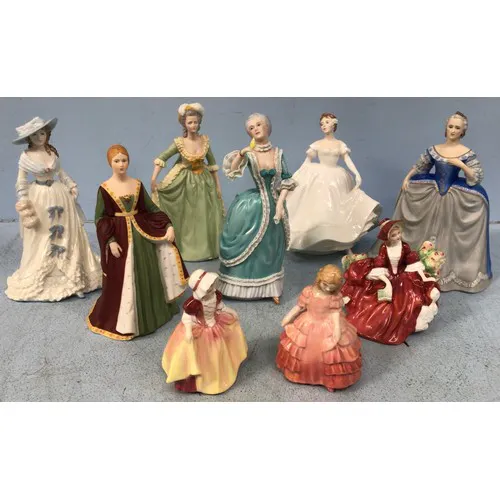 Nine various hand-painted ceramic figures of ladies and girl... | Barnebys