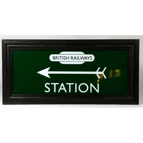 Framed green and white British Railways 'Station' sign with ... | Barnebys